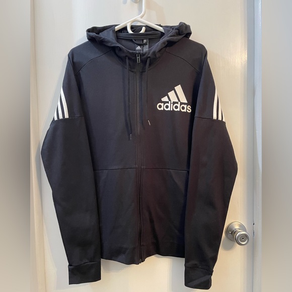 adidas | Jackets & Coats | Adidas Full Zip Hooded Black White Jacket ...